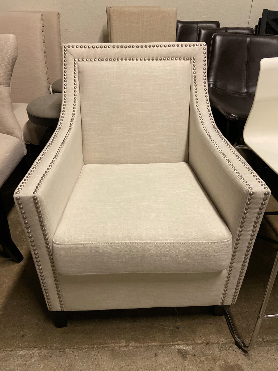 Cream nailhead arm chair – Floor Plan Home Store